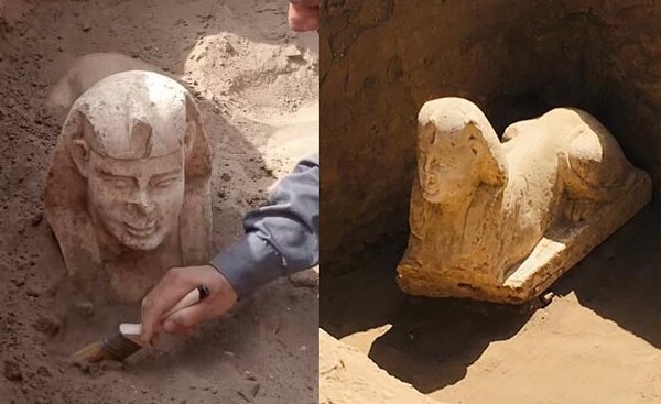 Smiling face with dimpled cheeks...Mini Sphinx unearthed in Egypt